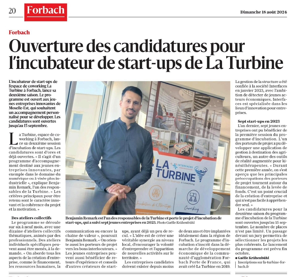 Ouverture des candidatures pour l'incubateur de startups à La Turbine ...